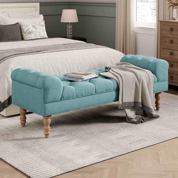 Polibi 57.5 in. Dusty Teal Bedroom Bench with Rolled Arms SLW19-747706F ...