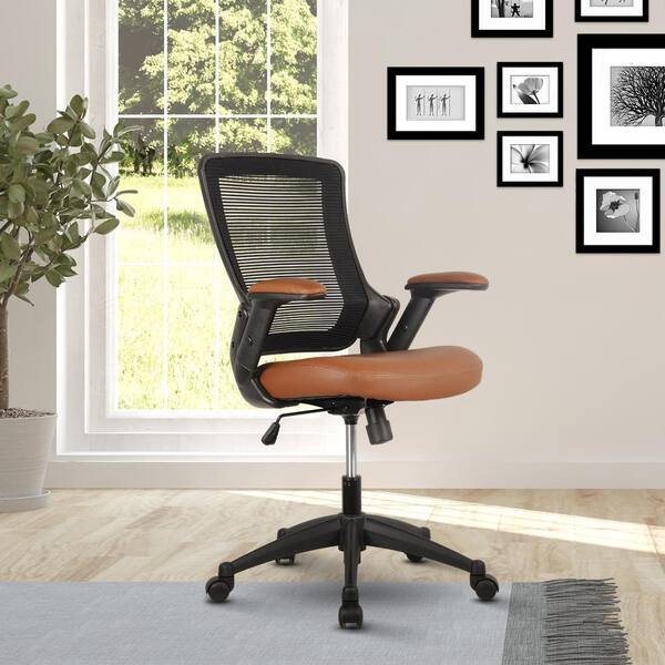 TECHNI MOBILI 25 in. Width Big and Tall Brown Faux Leather Task Chair ...
