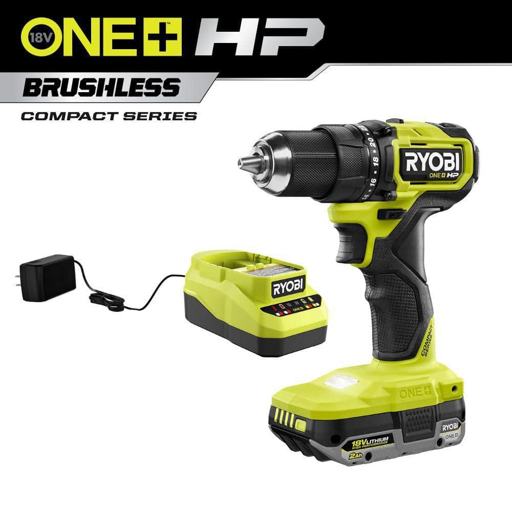 RYOBI ONE+ HP 18V Brushless Cordless Compact Drill/Driver Kit with 18V ...