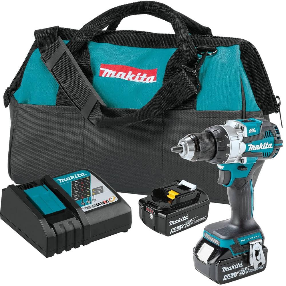 Makita 18-Volt Lithium-Ion Brushless 1/2 in. Cordless Driver Drill Kit (5.0Ah) XFD16T - The Home ...