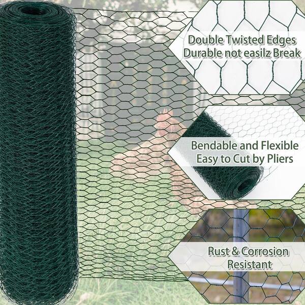 GOGEXX 3.6 ft. W x 157.48 ft. L Green Chicken Wire Fencing Galvanized ...