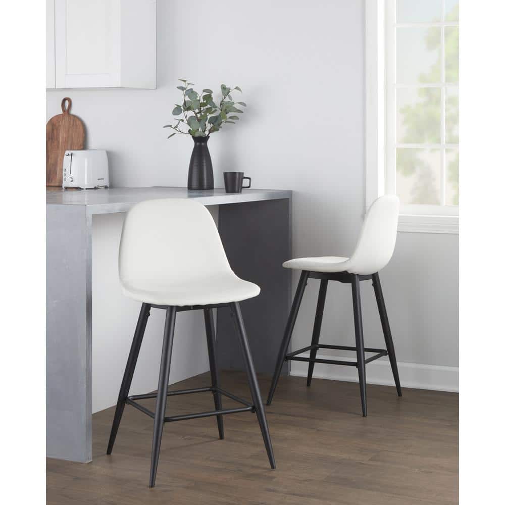 Lumisource Pebble 23.75 in. White Faux Leather and Black Metal Counter ...