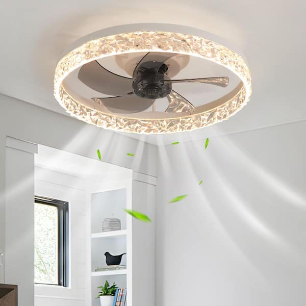 TinHon 20 in. Indoor White Crystal Low Profile Ceiling Fans w/ Light ...