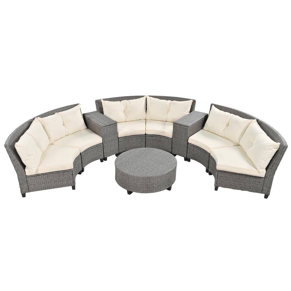 Boosicavelly 9-Piece Beige Wicker Outdoor Sectional Set with Beige ...