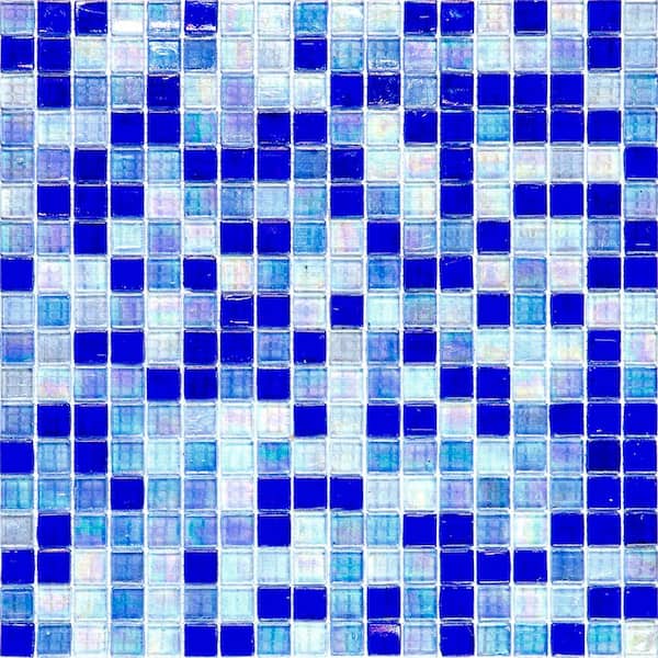 Apollo Tile Mingles 4" x 6" Glossy Royal Blue and White Glass Mosaic ...