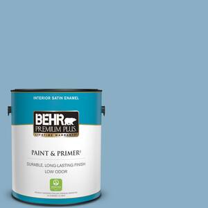 BEHR PREMIUM PLUS 1 gal. #S500-4 Chilly Blue Semi-Gloss Enamel Low Odor ...