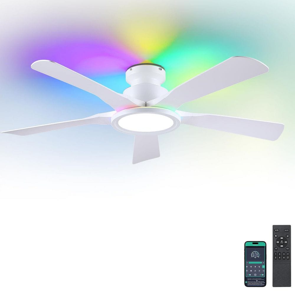 Kviflon 52 in. Indoor/Outdoor Modern White 6-Speed Ceiling Fan with RGB ...