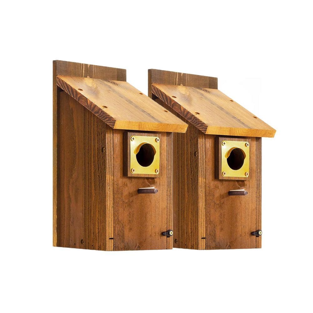 MOEPISY 2pk 12. 4in. H Wood Birdhouse for Outdoor with Perch, Mesh Base ...