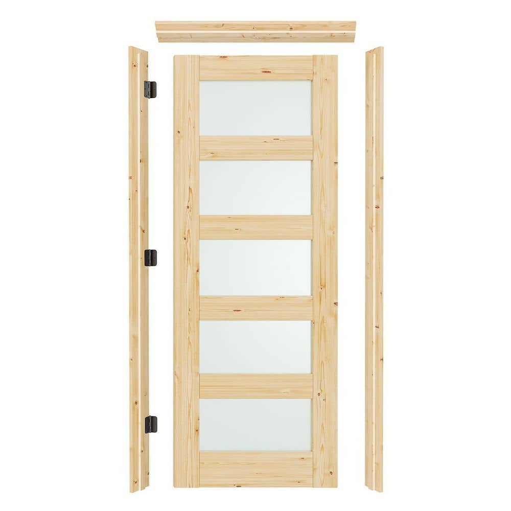 TENONER 32in. x 80in. 5 Lite Frosted Glass Left Handed Brown Solid Core ...