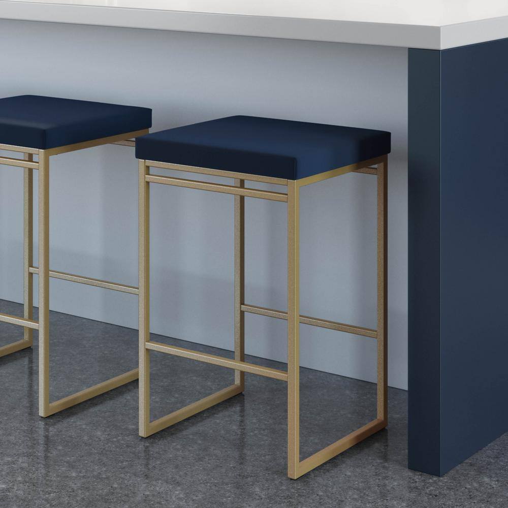 Amisco Easy 30 in. Blue Polyurethane/Golden Metal Metal Bar Stool 44554 ...