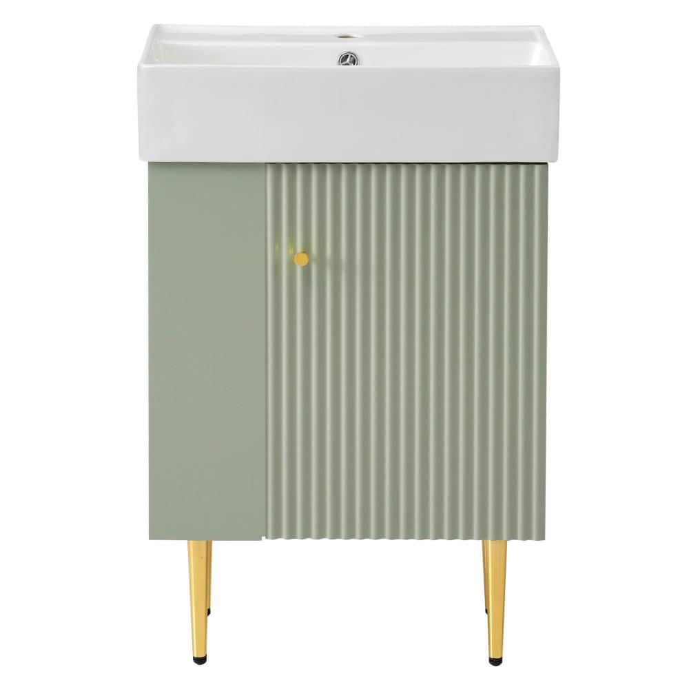 CASAINC 21.6 in. Single Sink Freestanding Green Small Bath Vanity with ...