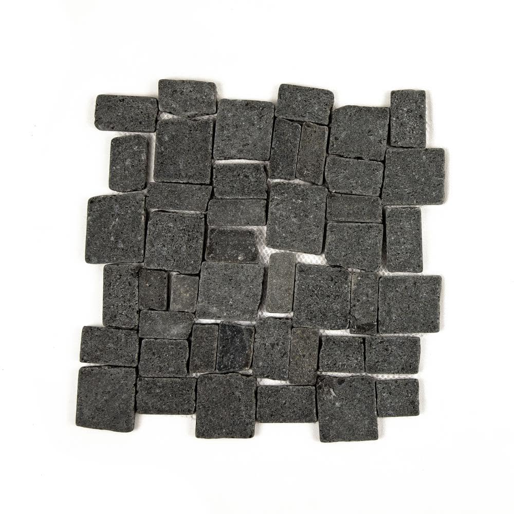 CRUZ BAY STUDIO Block Tile Black 11 in. x 11 in. x 9.5 mm Mesh-Mounted ...