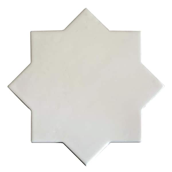Apollo Tile Terralis 7 in. x 7 in. Glossy Pearl White Porcelain Star ...