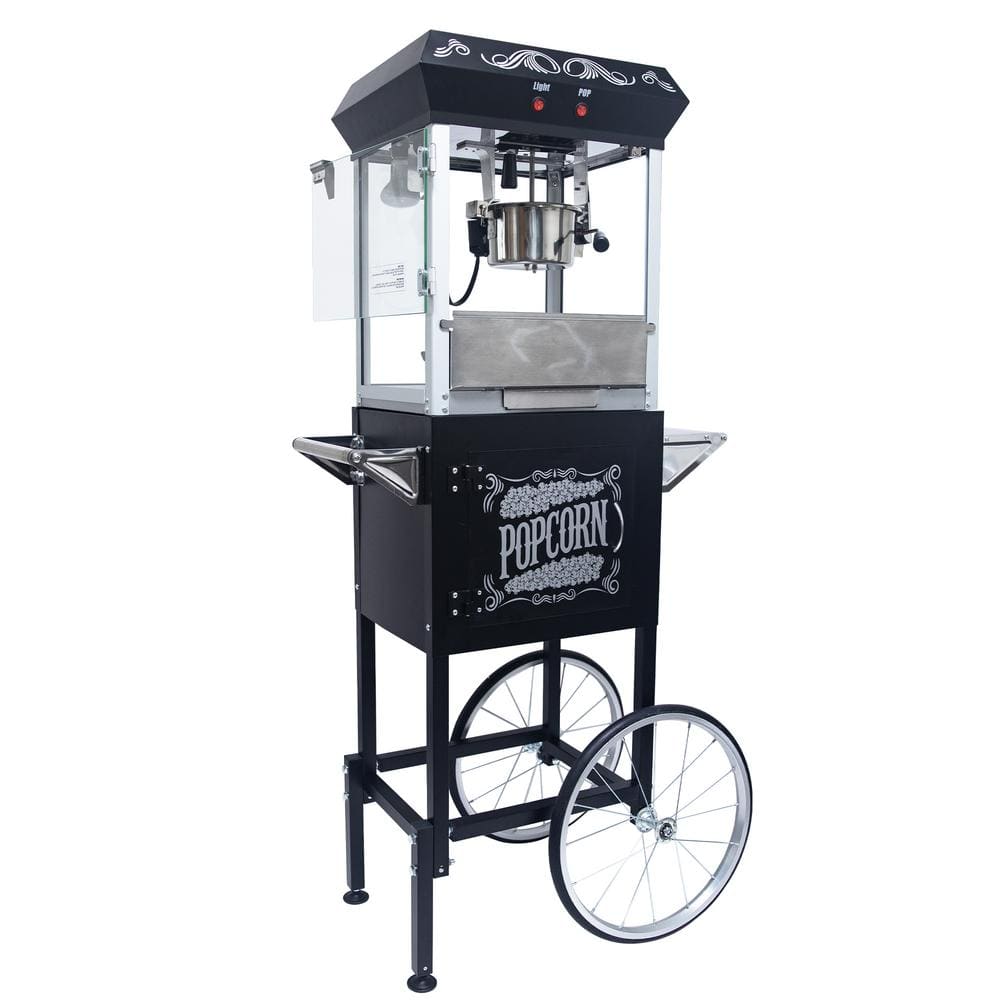 cadeninc 640-Watt 6 oz. Black Stainless Steel Popcorn Machine with Cart ...