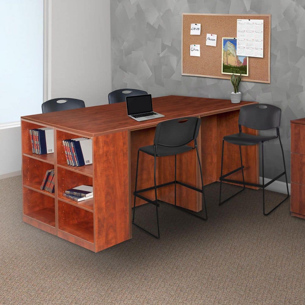 Regency Legacy 85 in. Cherry Stand Up Desk Quad with Bookcase End ...