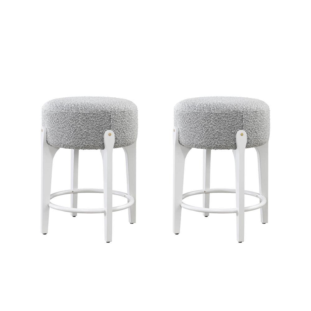 LuXeo Ellie 24 in. White Backless Wood Counter Stools with Gray Boucle ...