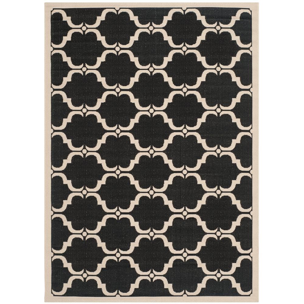 SAFAVIEH Courtyard Black/Beige 5 ft. x 8 ft. Border Indoor/Outdoor ...
