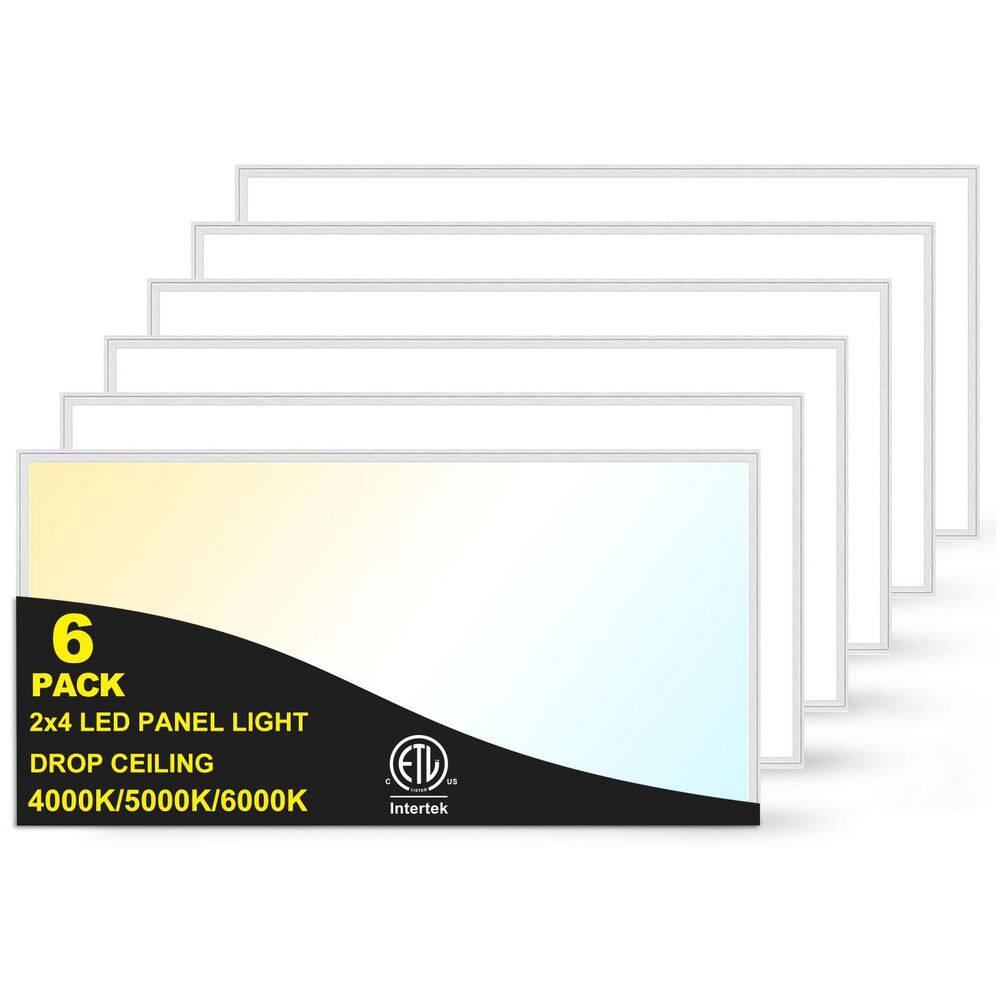 6-Pack 2 ft. x 4 ft. White Integrated LED Flat Panel Light 5500LM 50W Drop Ceiling Light ...