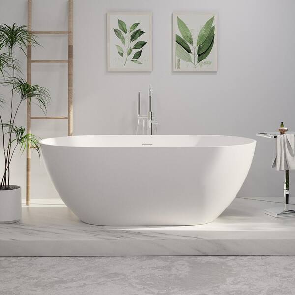 GIVING TREE 59 in. L x 30 in. W Solid Surface Composite Soaking Flat Buttom Bathtub with Center ...