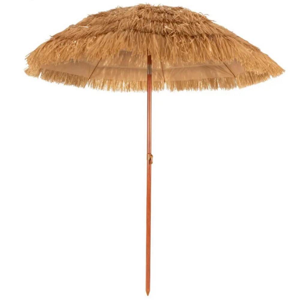 Cubilan 6.5 ft. Portable Thatched Tiki Beach Umbrella with Adjustable ...