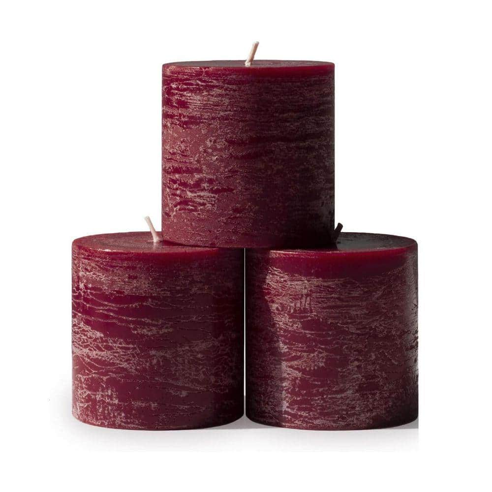 Red Unscented Paraffin Wax Single Wick Dripless Pillar Candle 3-Pack ...