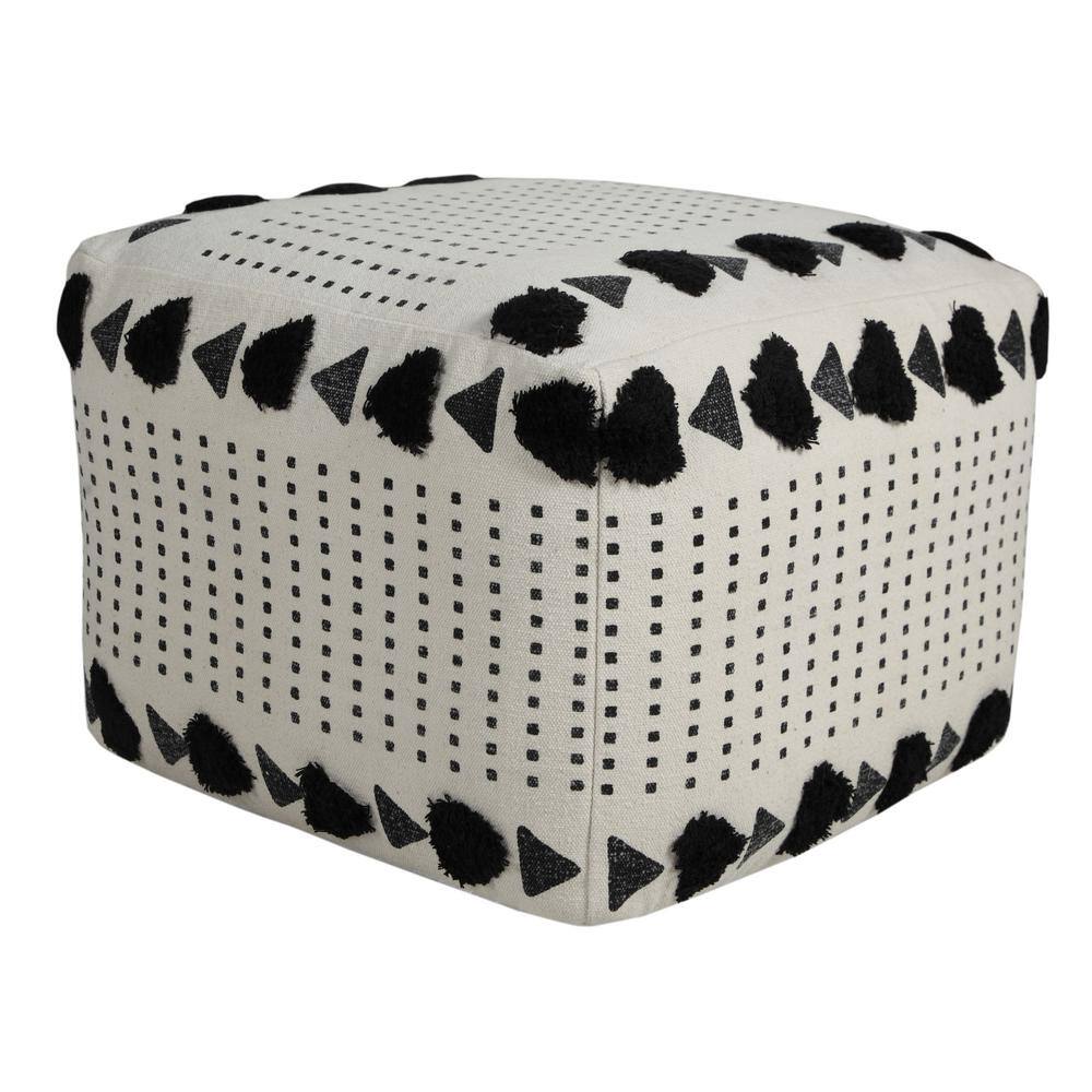 Evette Rios Textured Black White 18 in. x 18 in. x 14 in. Dash and Dot Pouf Ottoman POUFS34059BLK1612 The Home Depot