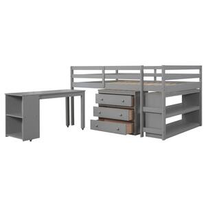 Angel Sar Gray Wood Full Size Low Loft Bed with Cabinets and Drawers ...