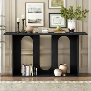 Harper & Bright Designs 59.8 in Black Specialty Curved Corners Acacia ...