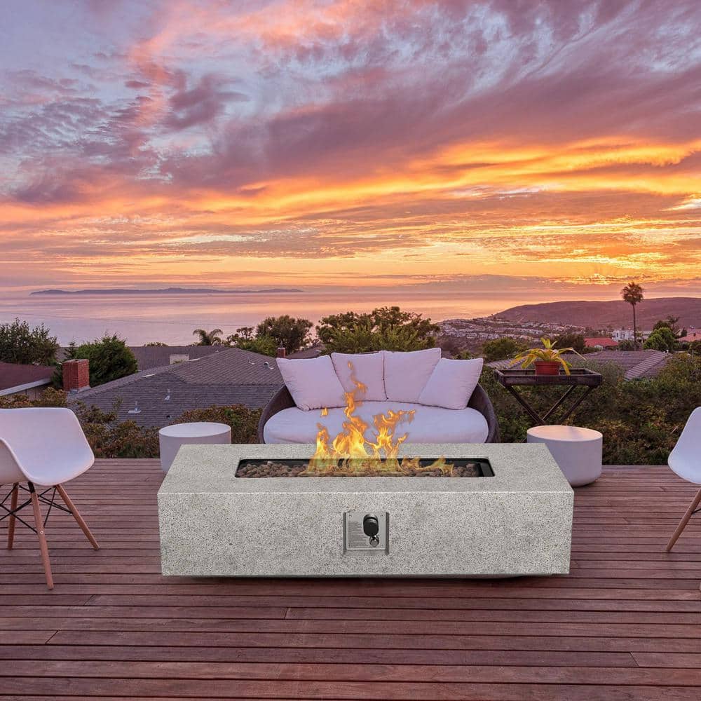 Tenleaf Large Gray 56 in. 50000 BTU Rectangle Composite GRFC Fire Pit ...