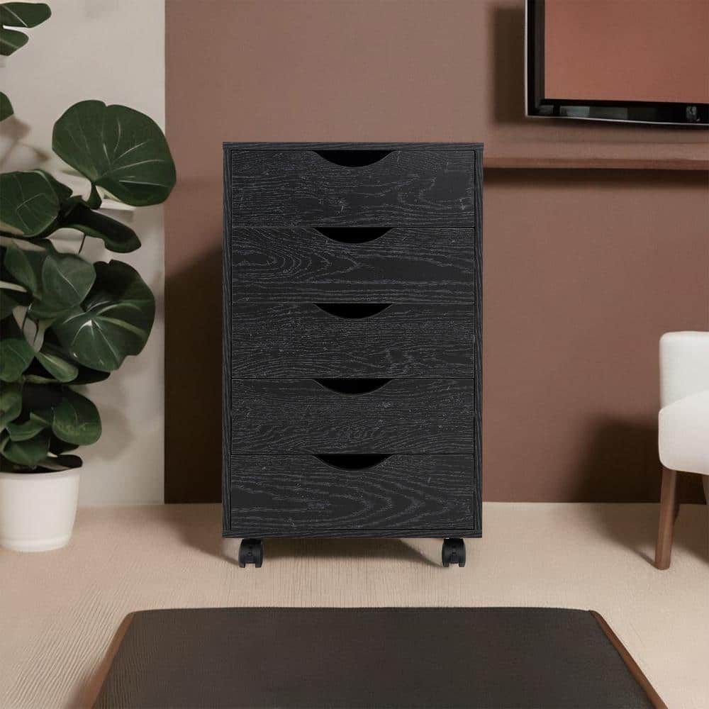MAYKOOSH 5-Drawer Distressed Black Wood 15.75 in. W Craft Storage ...