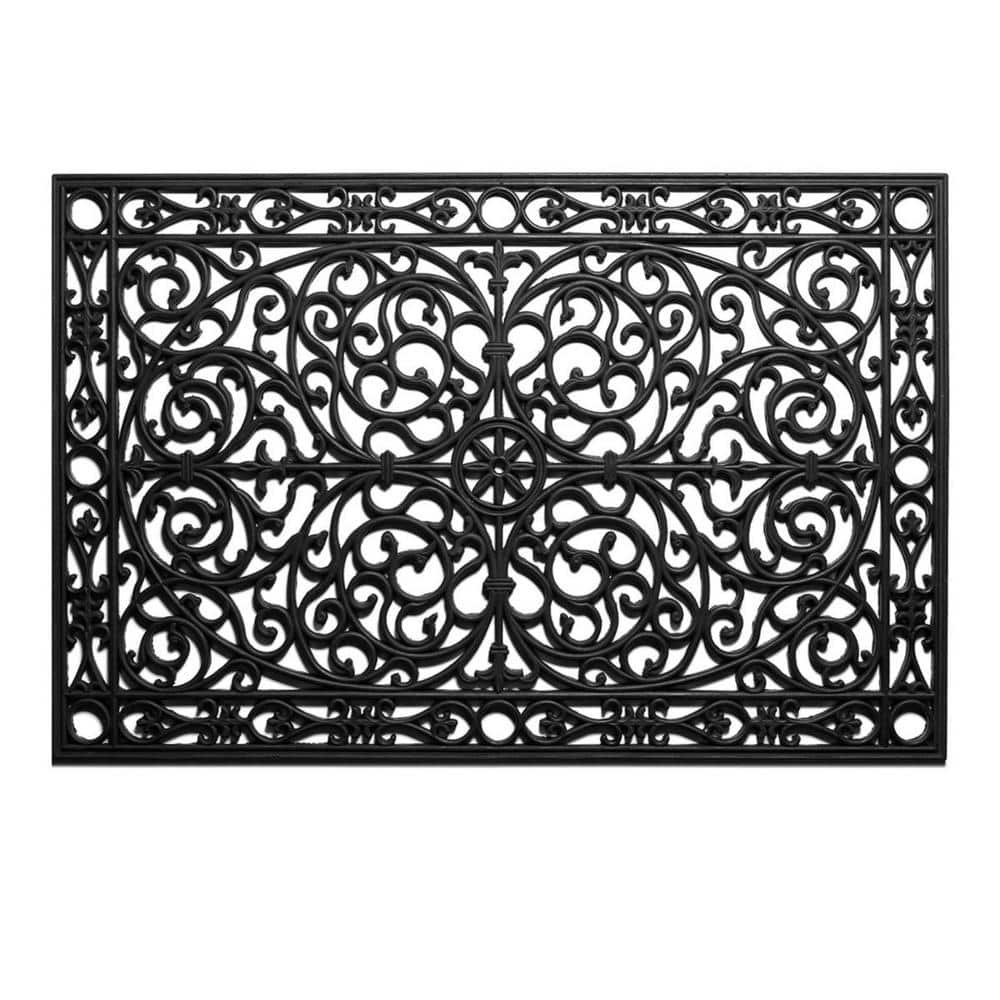 HomeRoots Black 36 in. x 24 in. Rubber Non-Slip Indoor/Outdoor Door Mat ...