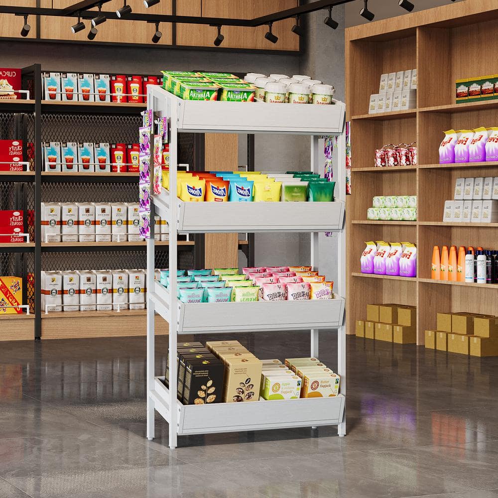 BYBLIGHT Eulas White 29.13 in. 4-Tier Display Cabinet Basket, Retail ...