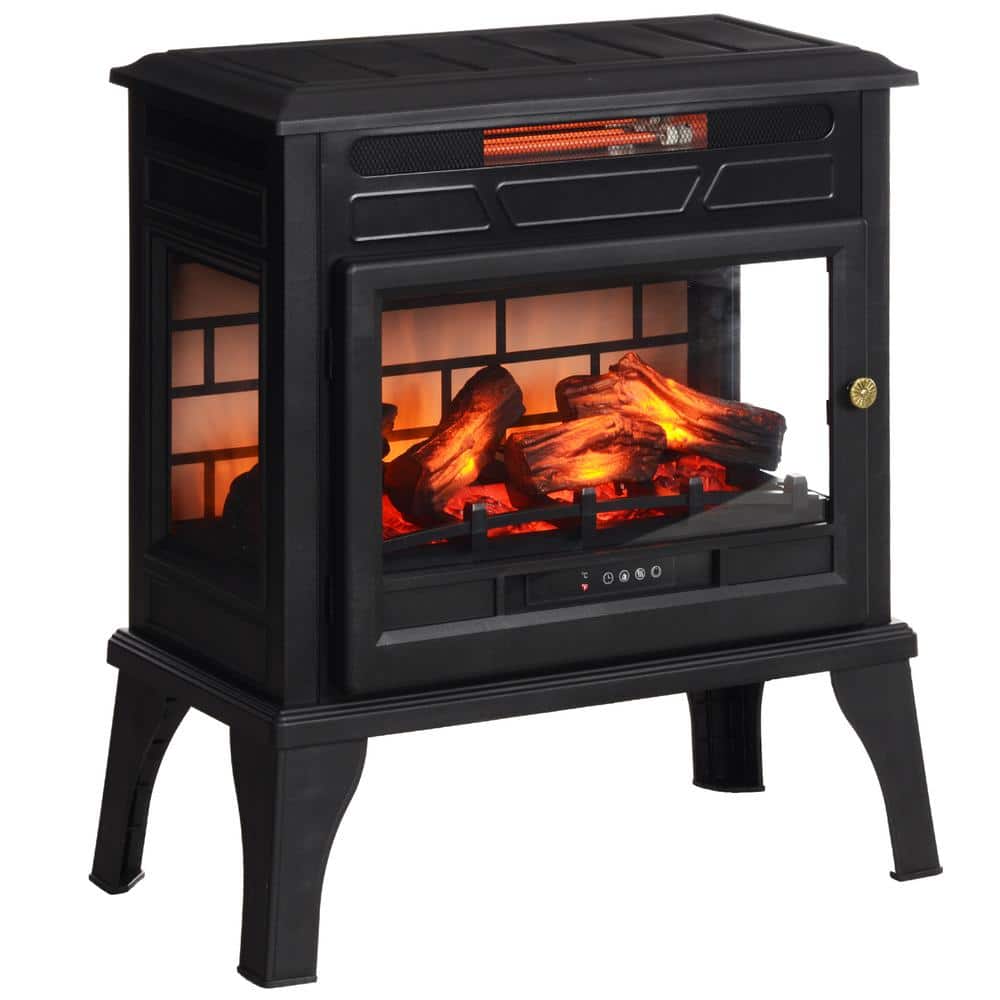HOMCOM 24 in. Freestanding Electric Fireplace Stove with Realistic ...