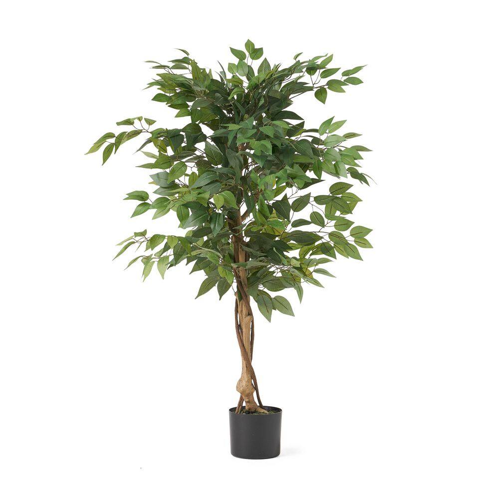 3.9 ft. Green Artificial Ficus Tree, Potted Weeping Fig Plant with ...
