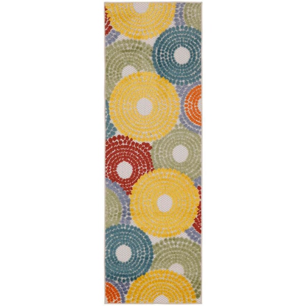 Nourison Aloha Multicolor 2 ft. x 6 ft. Medallion Contemporary Runner ...