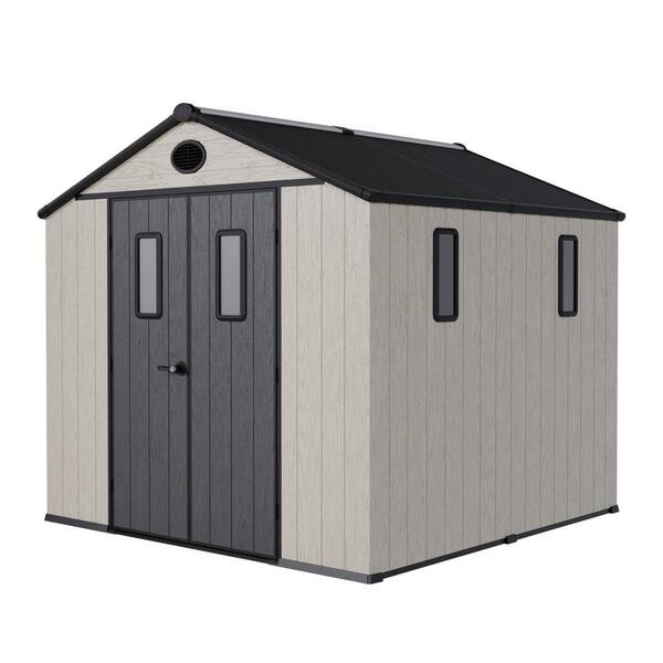 Esunny 8 ft. x 8 ft. Outdoor Resin Storage Shed with Floor and Sloped ...