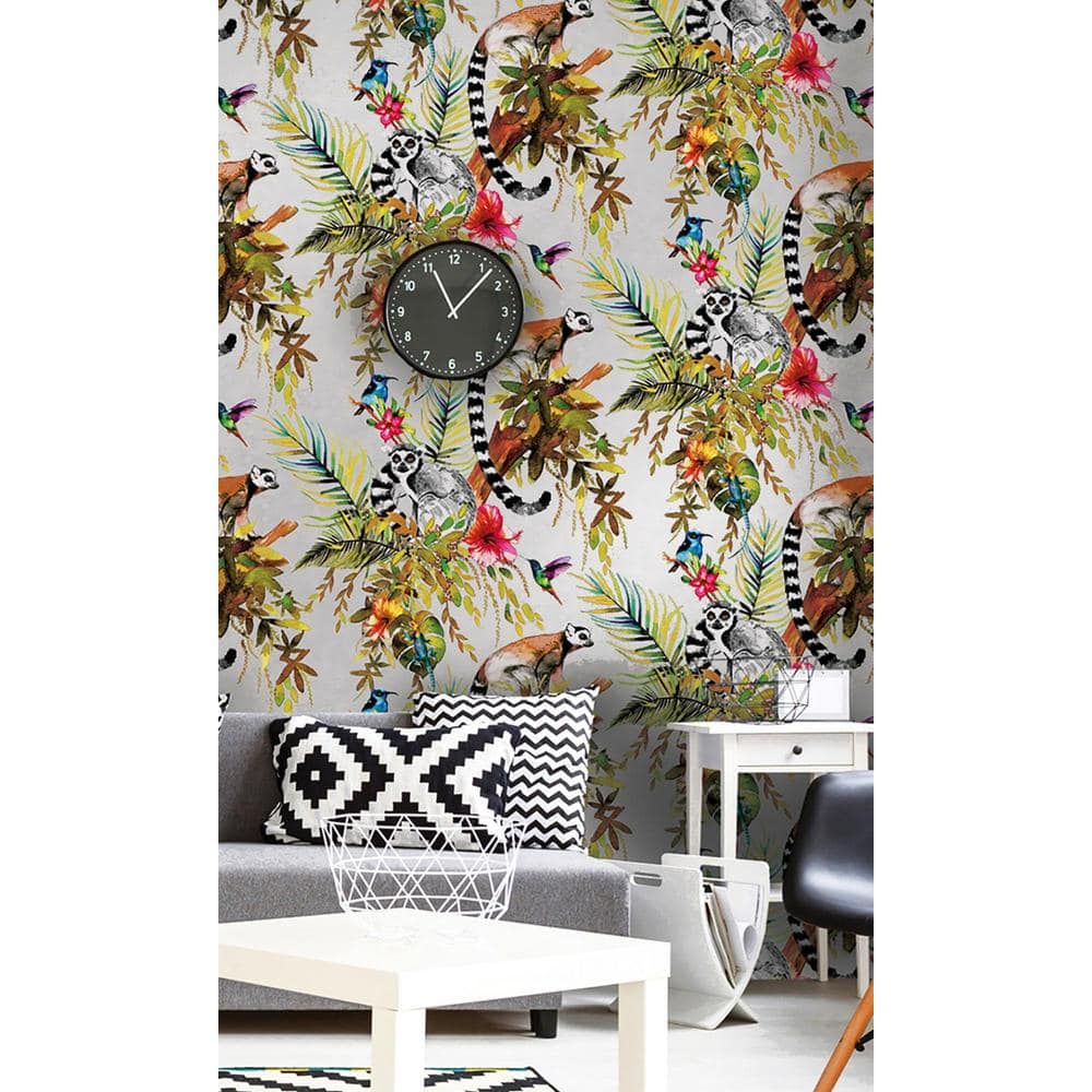 Walls Republic Silver Lemur in Tropical Rainforest Floral Shelf Liner ...