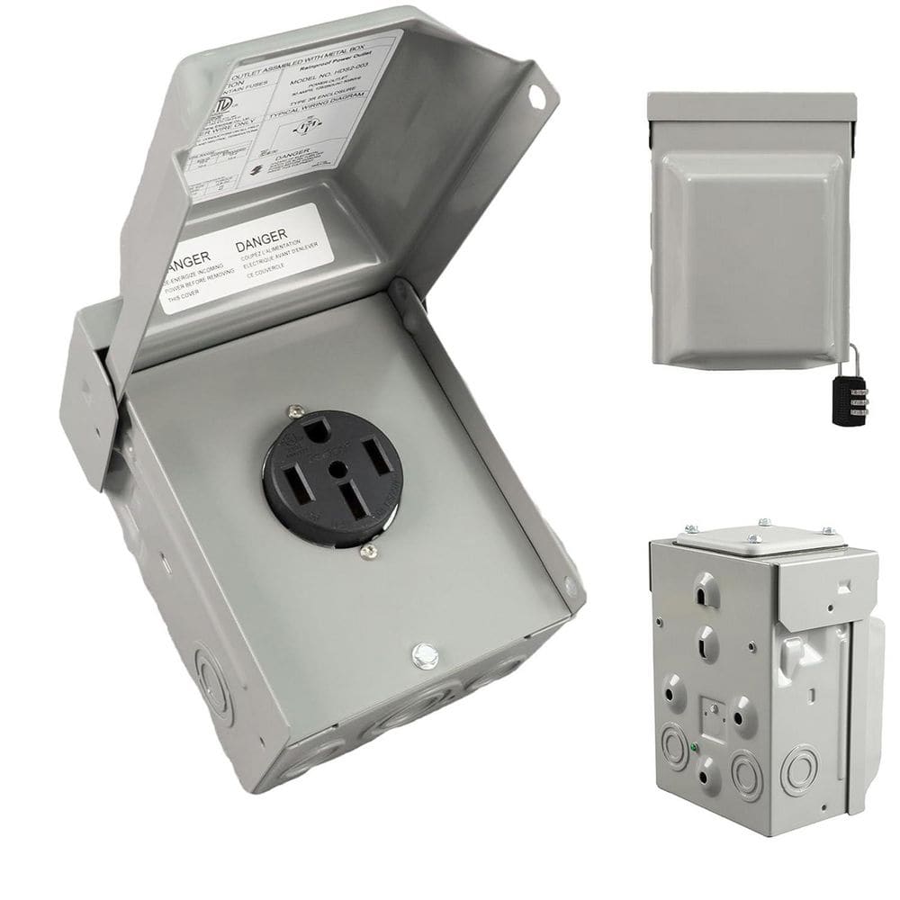 HIITIO 50A NEMA 14-50R Outdoor Power Outlet Box, 125/250V Weatherproof ...