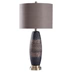 StyleCraft 30.5 in. Black/Brown/Silver Table Lamp with Brown Styrene ...