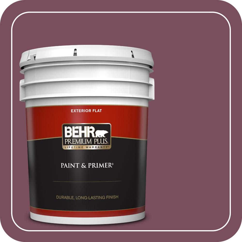 BEHR PREMIUM PLUS 5 gal. #100D-7 Maroon Flat Exterior Paint & Primer ...