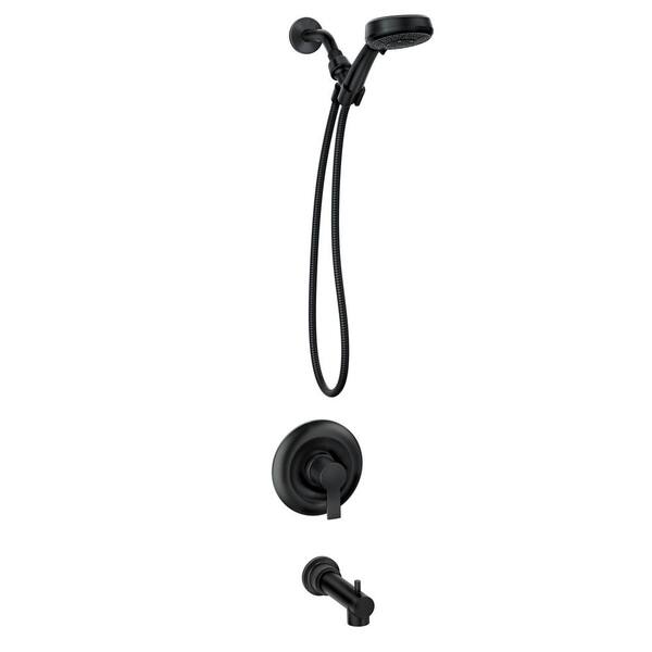 MOEN Meena Single Handle 4-Spray 4 in. Tub and Shower Faucet 1.75 GPM in. Matte Black (Valve ...