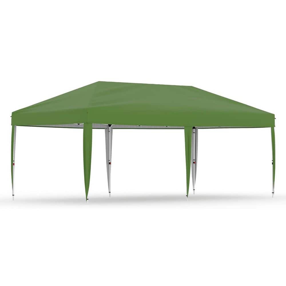 homfan 10 ft. x 20 ft. Rectangular Green Pop-Up Canopy Tent with Fixed ...