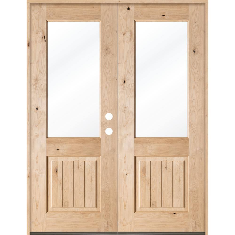 Krosswood Doors 64 in. x 96 in. Rustic Knotty Alder Clear Half-Lite ...