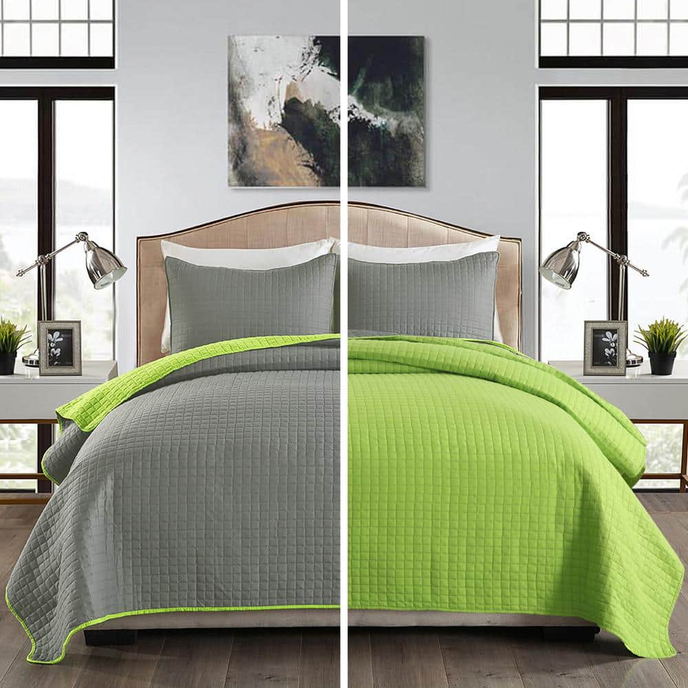 Reviews for JML Gray/Lime green Reversible King Quilt Set | Pg 1 - The ...