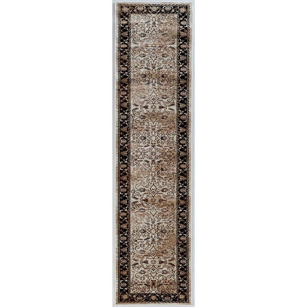 Linon Home Decor Crop Isfahan 2 ft. x 10 ft. Ivory and Blue Rug Runner ...