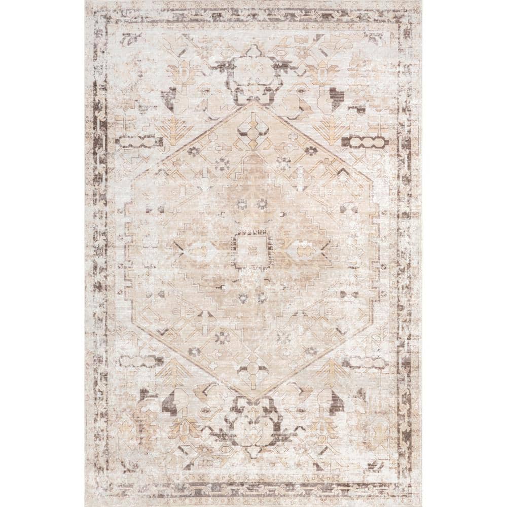 nuLOOM Diane Vintage Medallion Machine Washable Beige 5 ft. x 8 ft ...