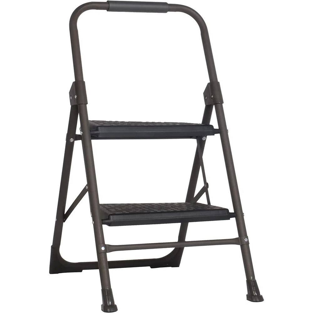 WELLFOR Folding 2-Step 9 ft. Reach Steel Step Stool, 330 lbs. Load ...