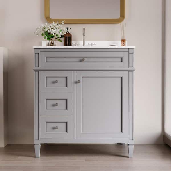 DEERVALLEY 30 in. Single Sink Freestanding Light Gray Bath Vanity with ...