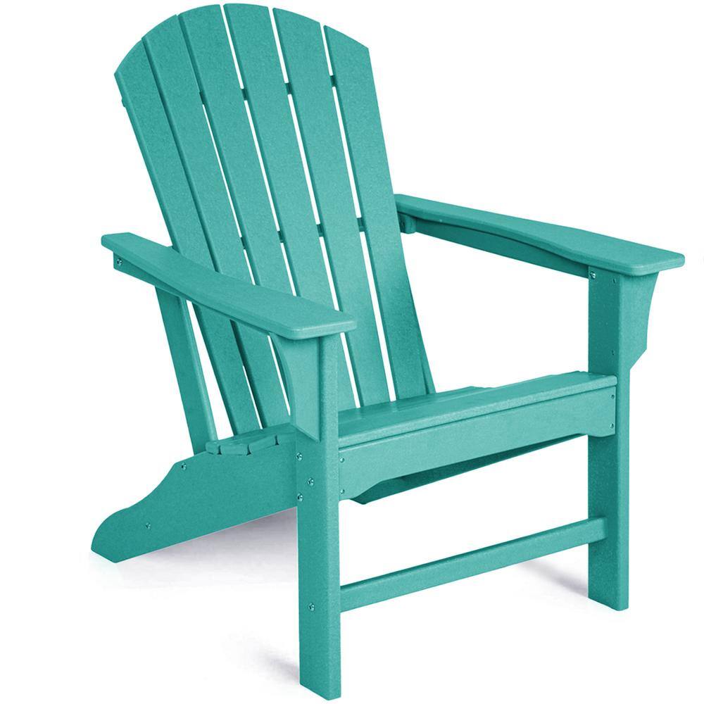 Turquoise Blue Plastic Outdoor Patio Adirondack Chair, Curved Backrest ...