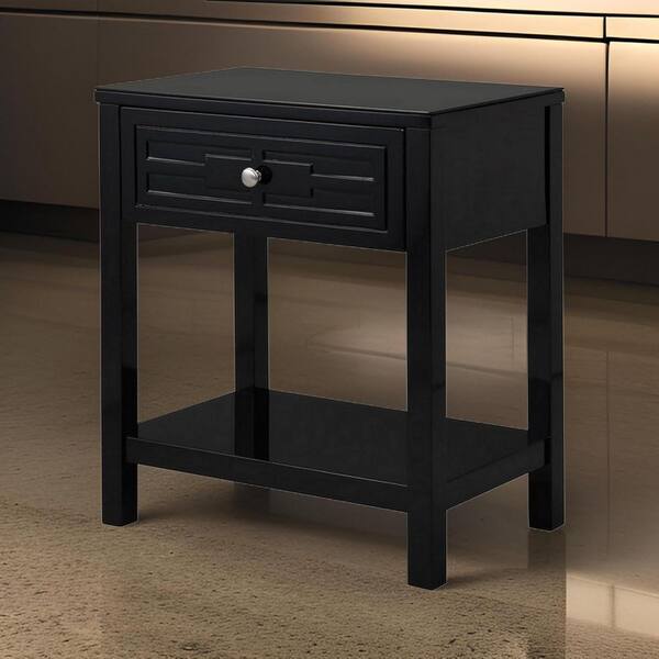 HOME IMPORTS EMPORIUM Black/Silver 1 Drawer 14.5 in. W Nightstand with ...